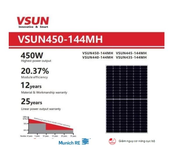 Tấm pin năng lượng mặt trời Vsun 450W - Điện năng lượng xanh